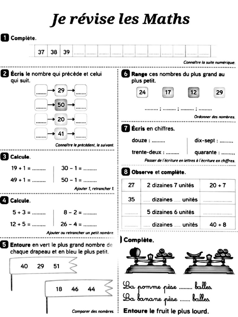 Révision Maths Ce1 | PDF