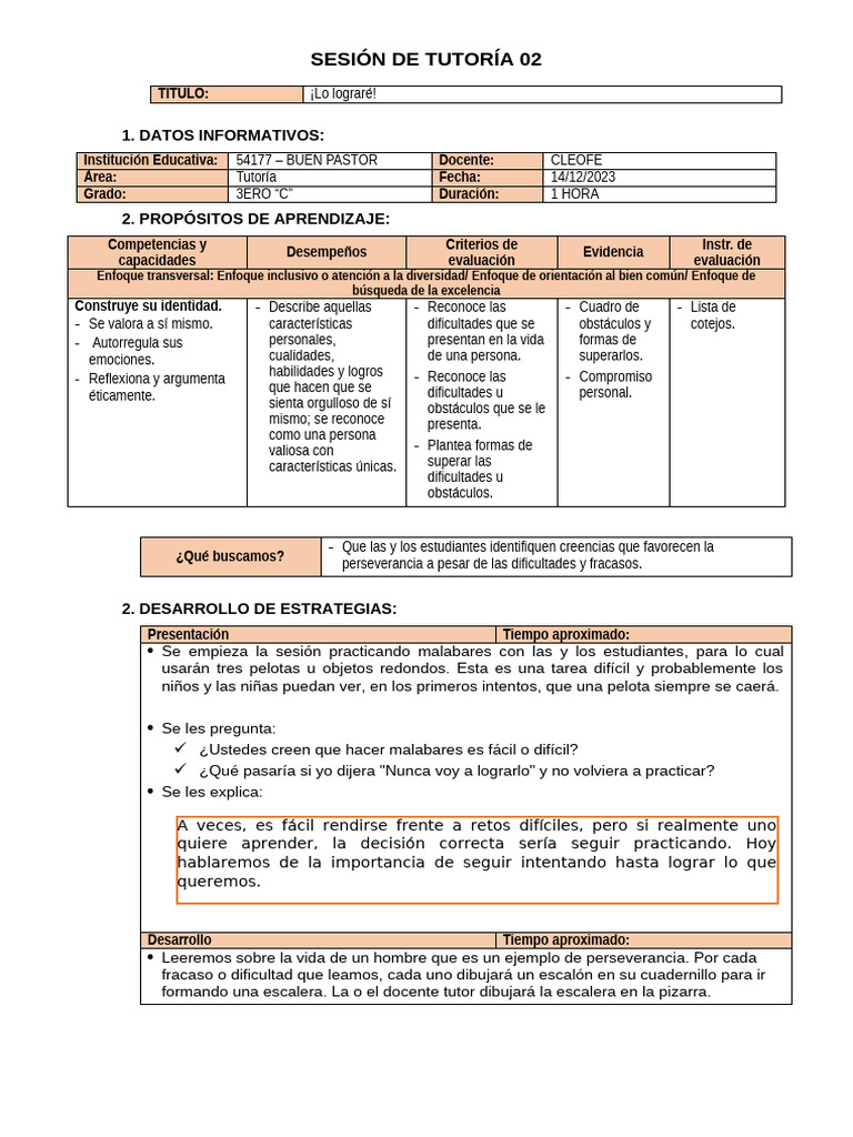 Sesión de Tutoría 14 C-12 | PDF