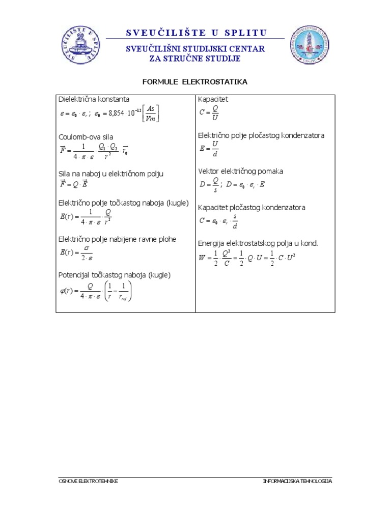 Formule Elektrostatika | PDF