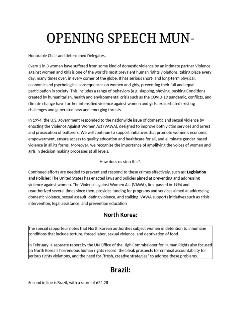 Opening Speech Mun | PDF