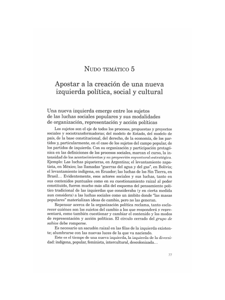 Apostar a La Creación de Una Nueva Izquierda Política, Social y ... Apostar a La Creación de Una Nueva Izquierda Política, Social y ...