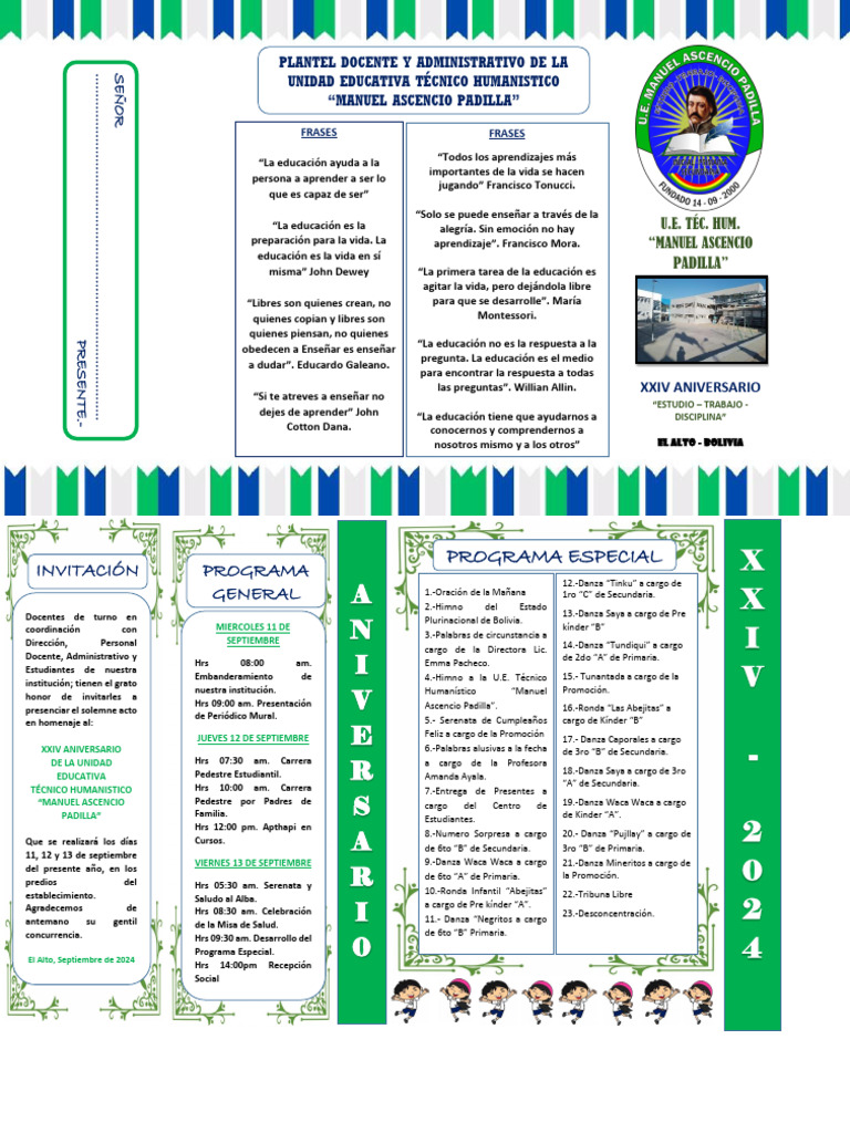 Programa Aniversario U.E. Manuel Ascencio Padilla | PDF