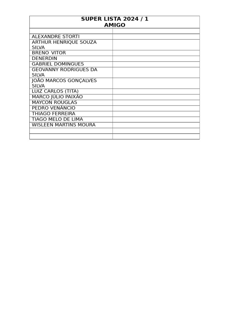 Super Lista 2024 Junho 1 Amigo | PDF
