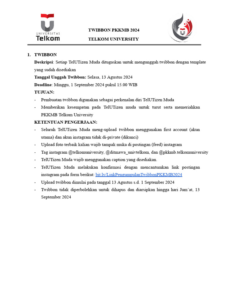 Guide Book Twibbon PKKMB 2024 Telkom University | PDF