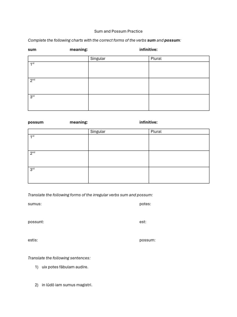 Sum and Possum Practice | PDF