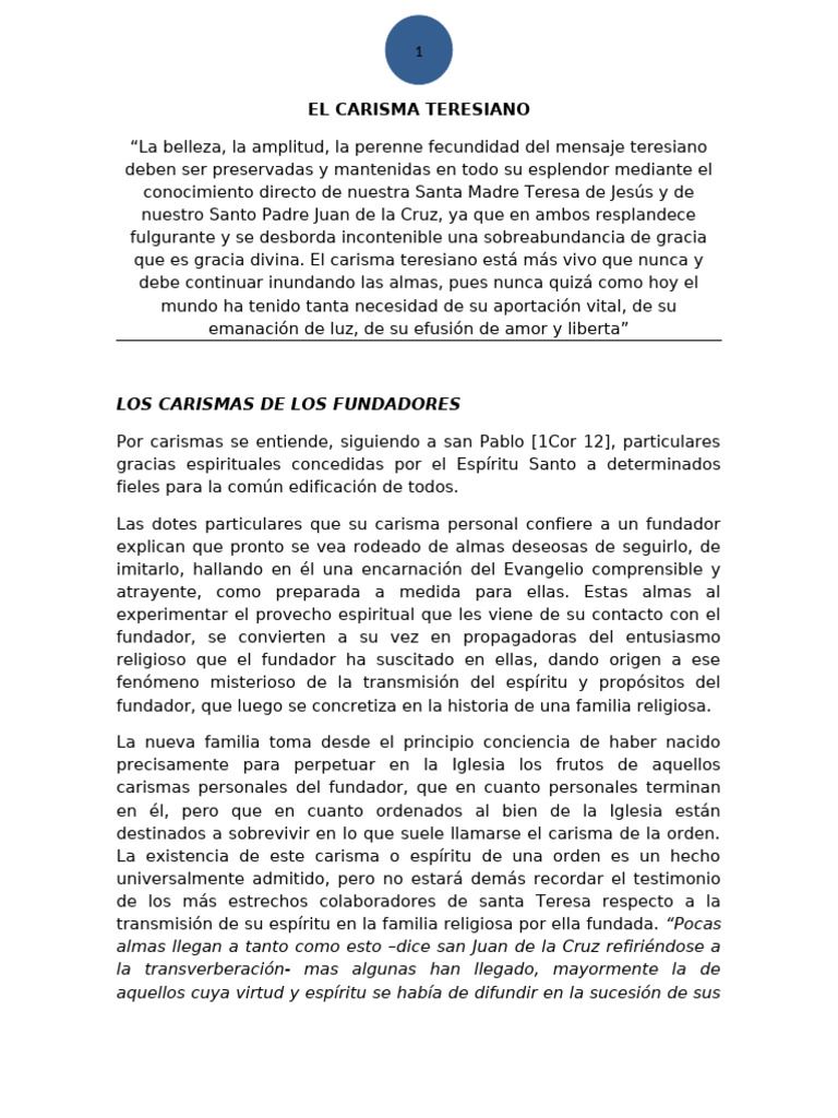 El Carisma Teresiano | PDF