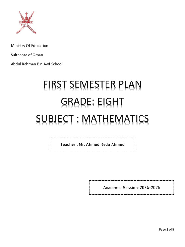 Grade 8 Math Semester Plan 2024-2025 | PDF | Mathematics | Area
