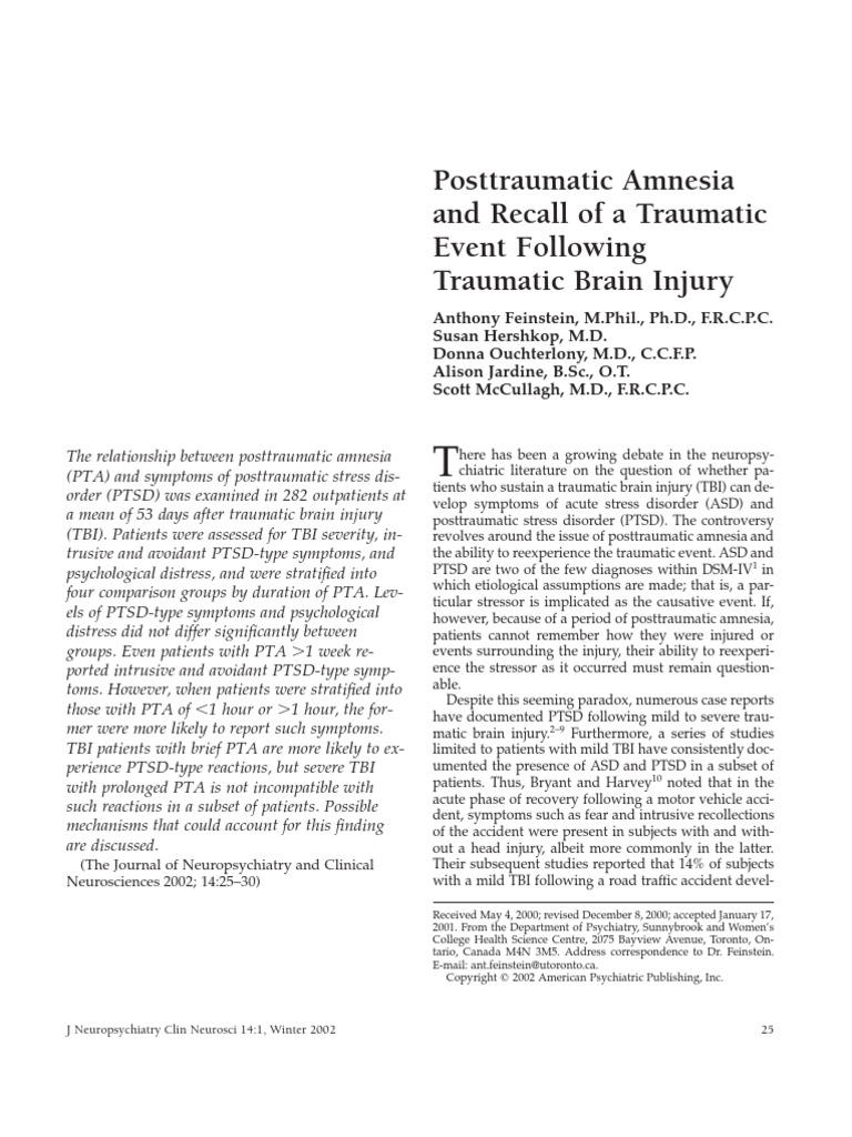 Traumatic Amnesia | PDF | Psychological Trauma | Posttraumatic Stress ...