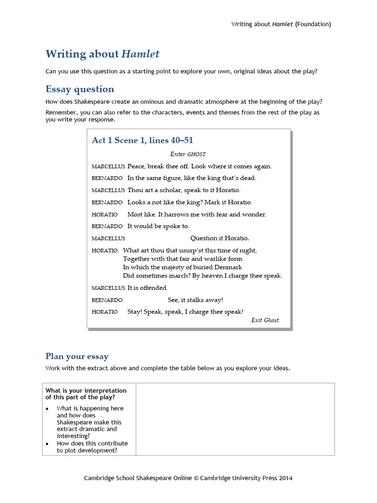 Hamlet Essay Plan 1 Foundation | PDF