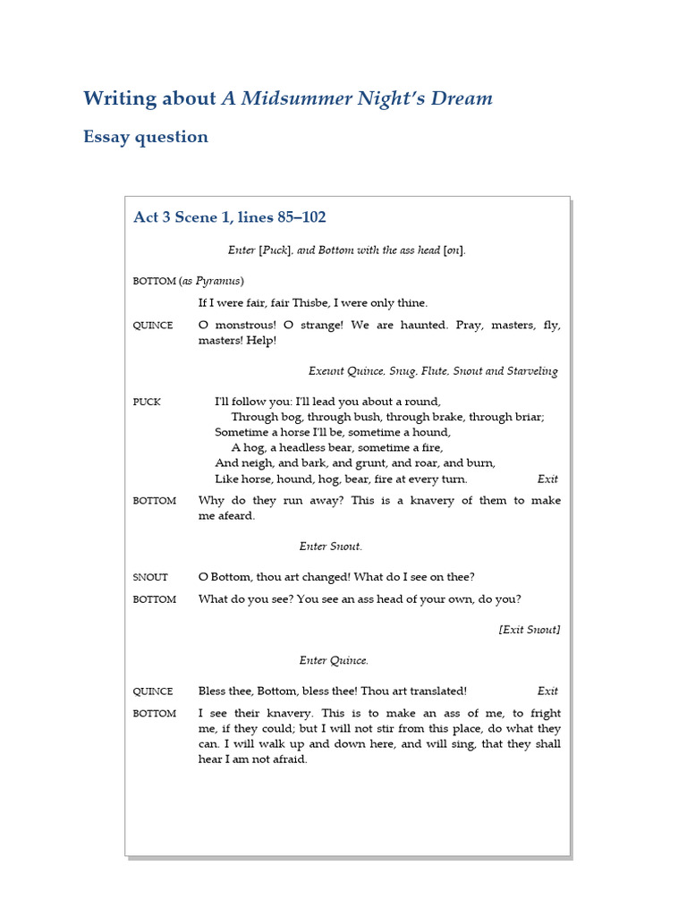 A Midsummer Nights Dream Essay Plan 3 Advanced | PDF