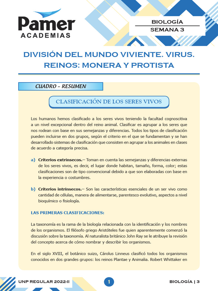 Bio - Clase3 - UNP - División Del Mundo Viviente | PDF | Virus ...