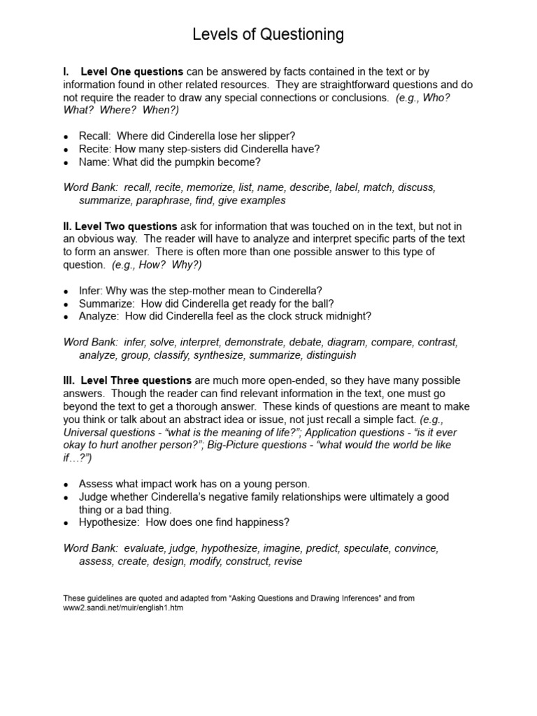 Levels Questioning | PDF