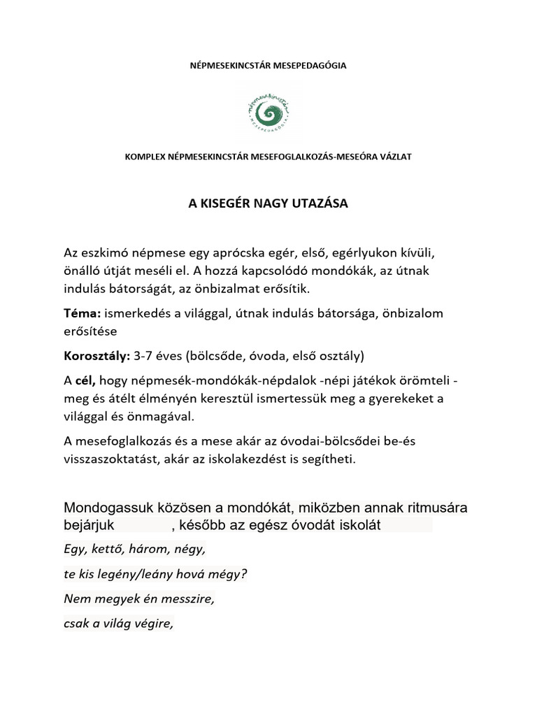 NÉPMESEKINCSTÁR MESEPEDAGÓGIA - Óvoda-Iskolakezdés | PDF