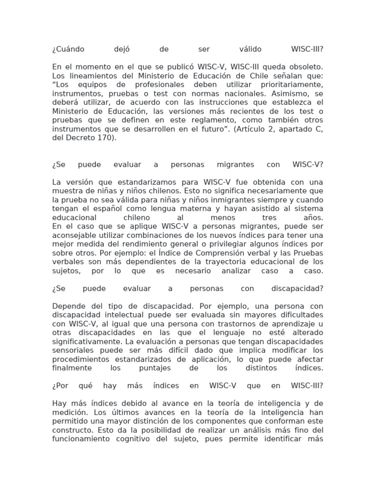 Cuándo Dejó de Ser Válido WISC | PDF