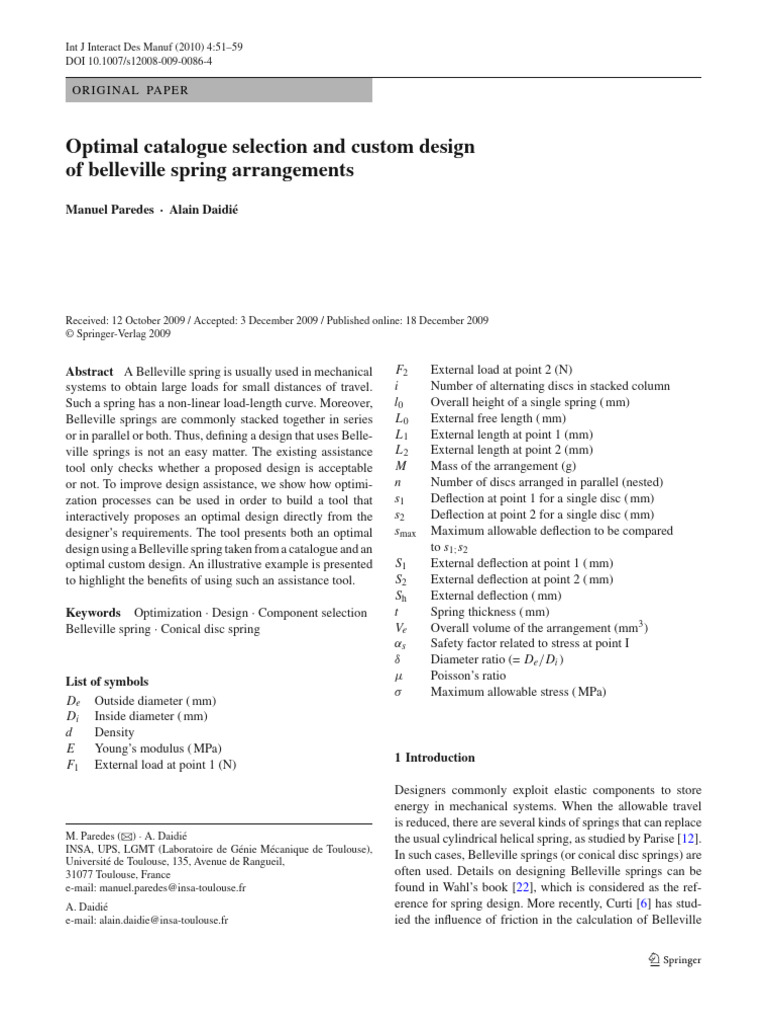 Optimal Catalogue Selection and Custom Design of Belleville Spring ...