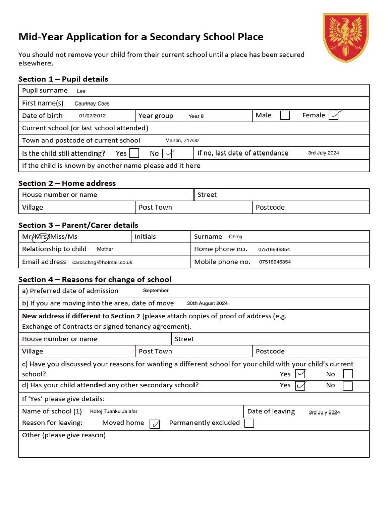 BLANK _ Gilberd Mid-Year Secondary Form | PDF