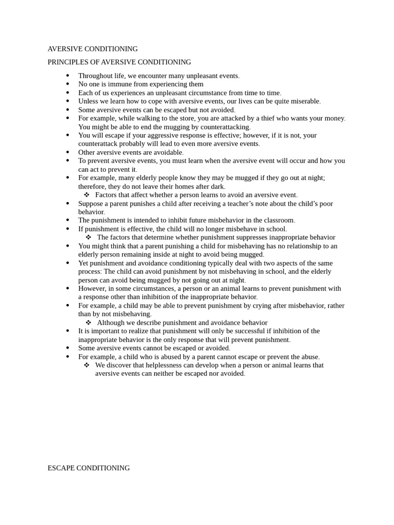 Aversive Conditioning | PDF