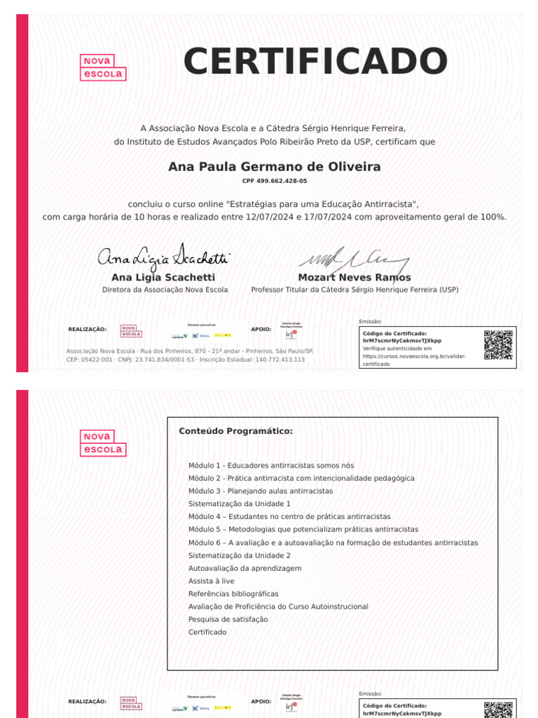 Certificado Estrategias para Uma Educacao Antirracista | PDF