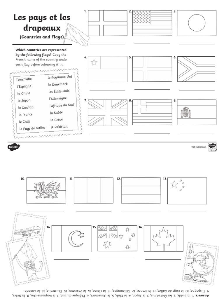French Countries and Flags Matching Activity Sheet - Ver - 1 | PDF