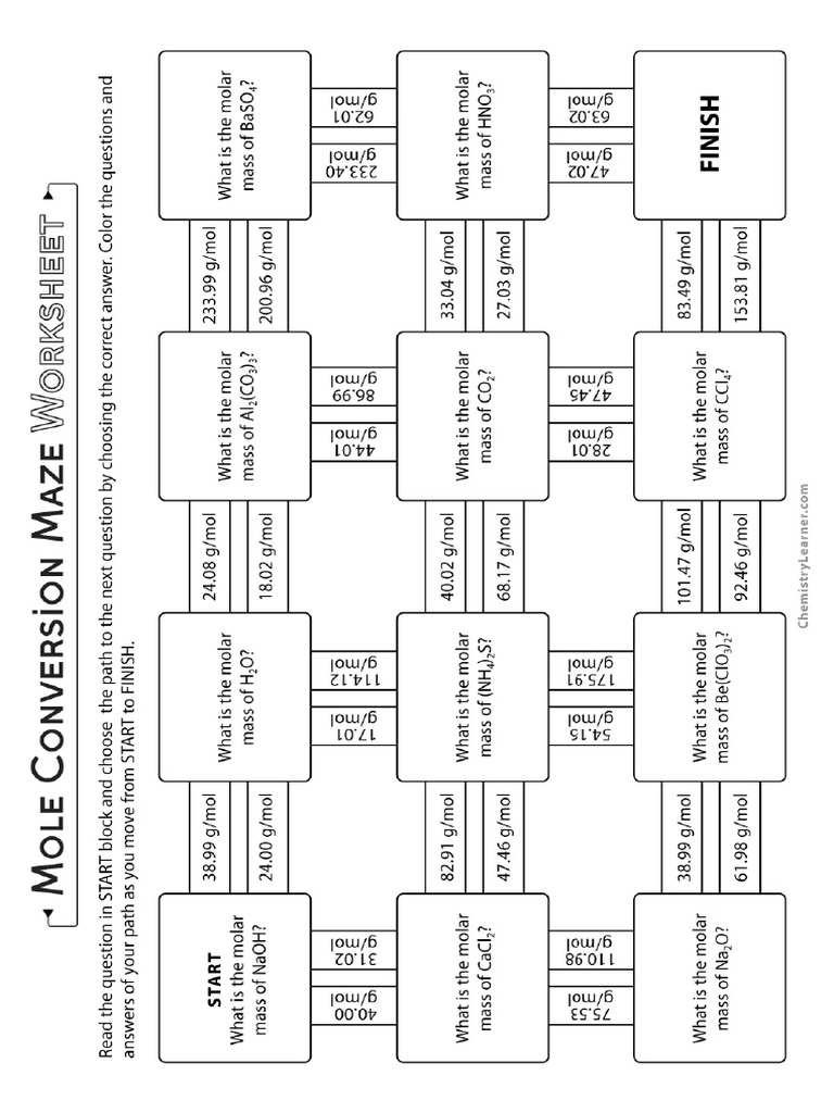 Mole Conversion Maze Worksheet | PDF