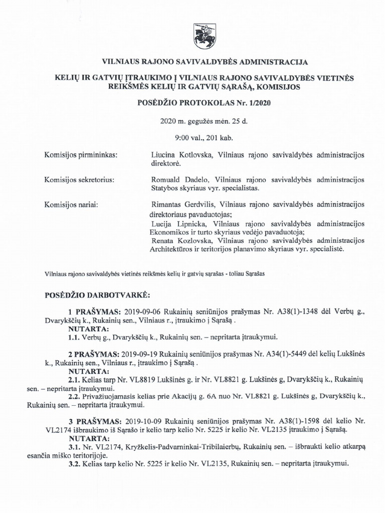 Posėdžio Protokolas Nr. 1 2020 | PDF