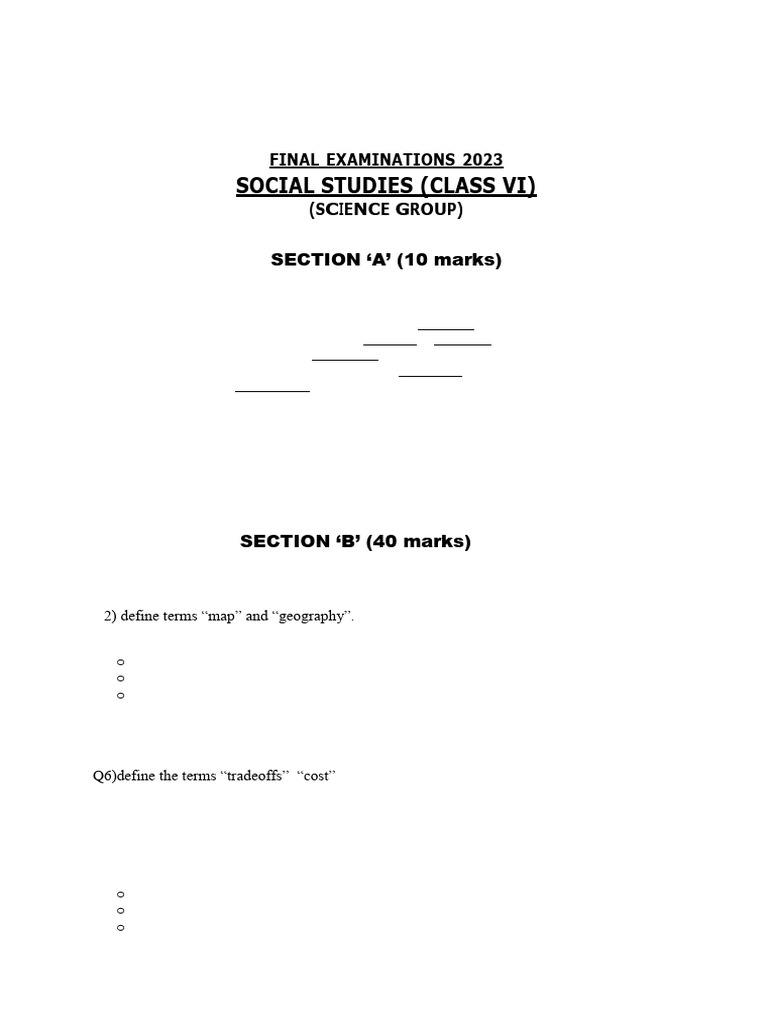 Sst Class 6 Paper | PDF