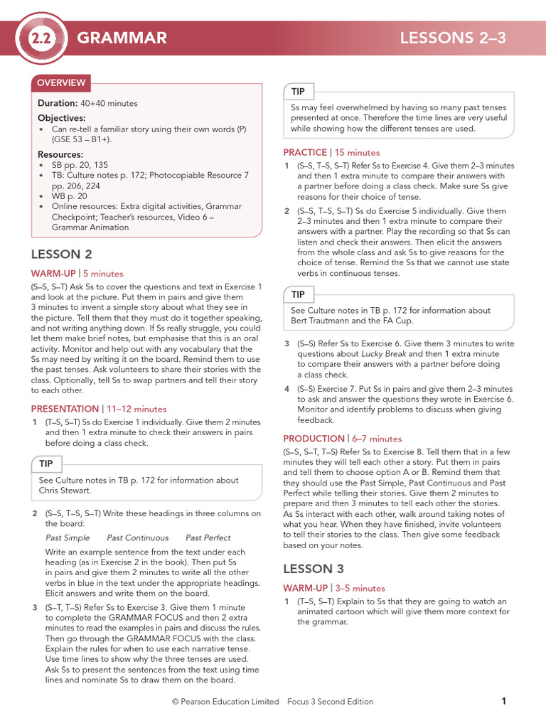 Focus3 2E LessonPlans U02 Lesson2 3 Grammar | PDF