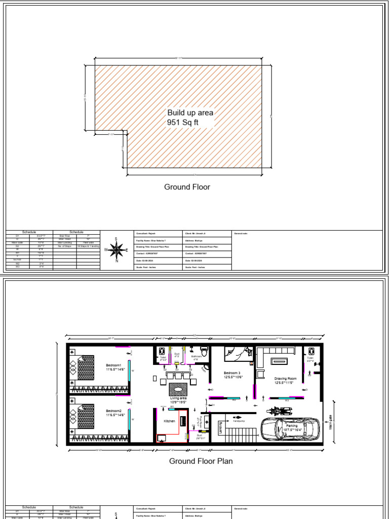 MR Umesh Ji Final House 2D Plan - Ground Floor 4 BHK and First Floor 2 BHK Flats (2 Sets) - 2 | PDF