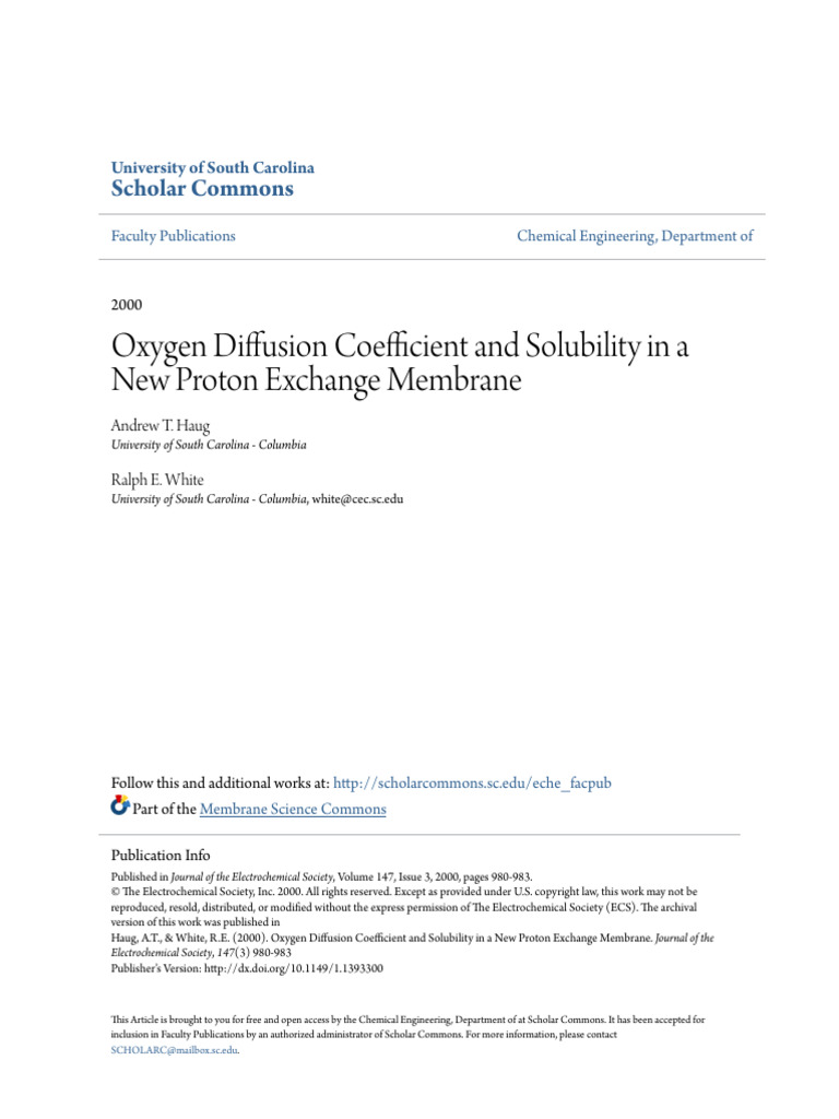 2-Oxygen Diffusion Coefficient and Solubility in A New Proton Exchange Membrane | PDF