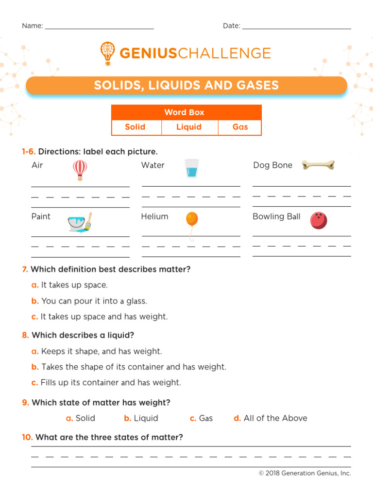 GG Solids Liquids and Gases Quiz - Rev3 | PDF