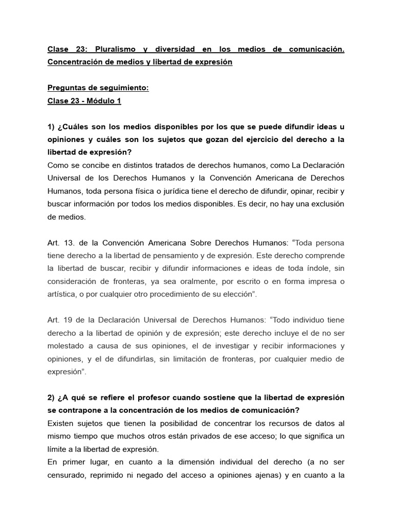 Clase 23 | PDF | Libertad de expresión | Derechos
