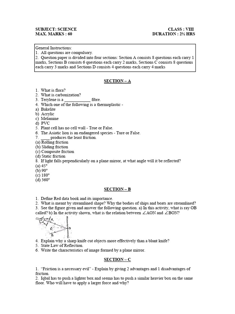 Science-Full Portion QP | PDF | Friction | Materials