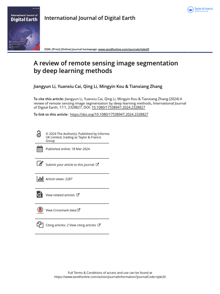 A Review of Remote Sensing Image Segmentation by Deep Learning Methods | PDF