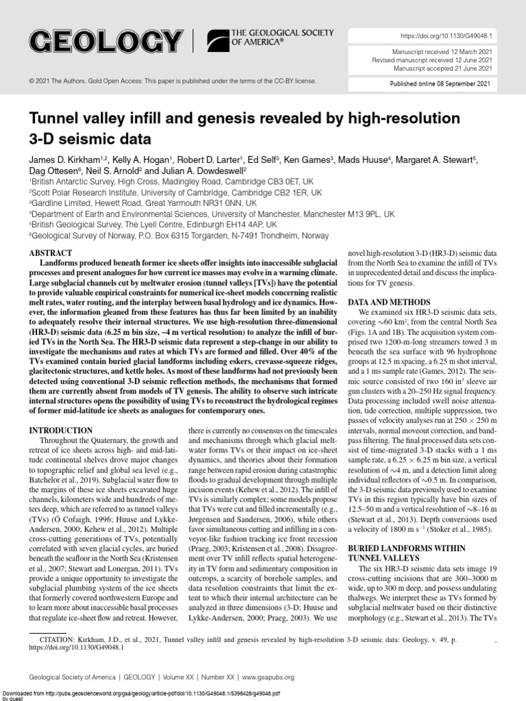 Tunnel Valley Infill and Genesis Revealed by High | PDF