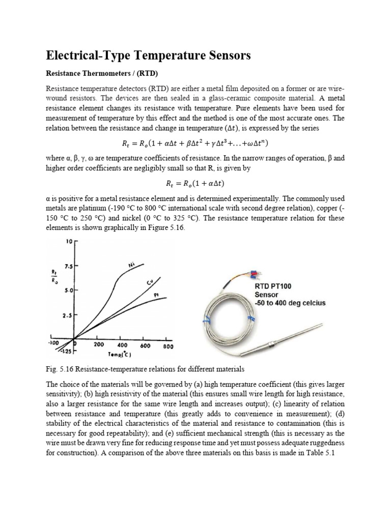 Electrical-Type Temperature Sensors: Resistance Thermometers / (RTD ...