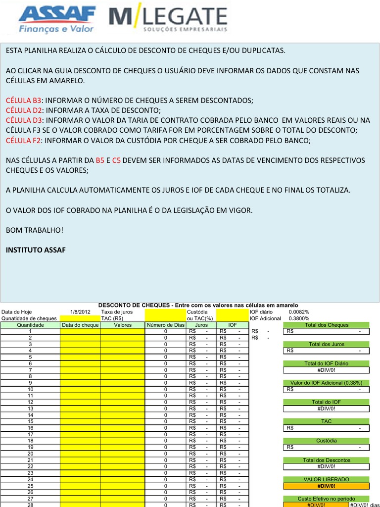 Planilha para Desconto de Cheques | PDF | Factoring (fomento mercantil ...