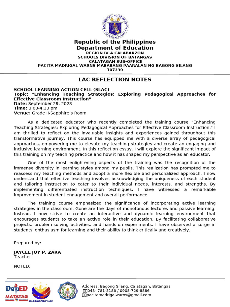 LAC Reflection Notes 2023-2024 PACITA | PDF