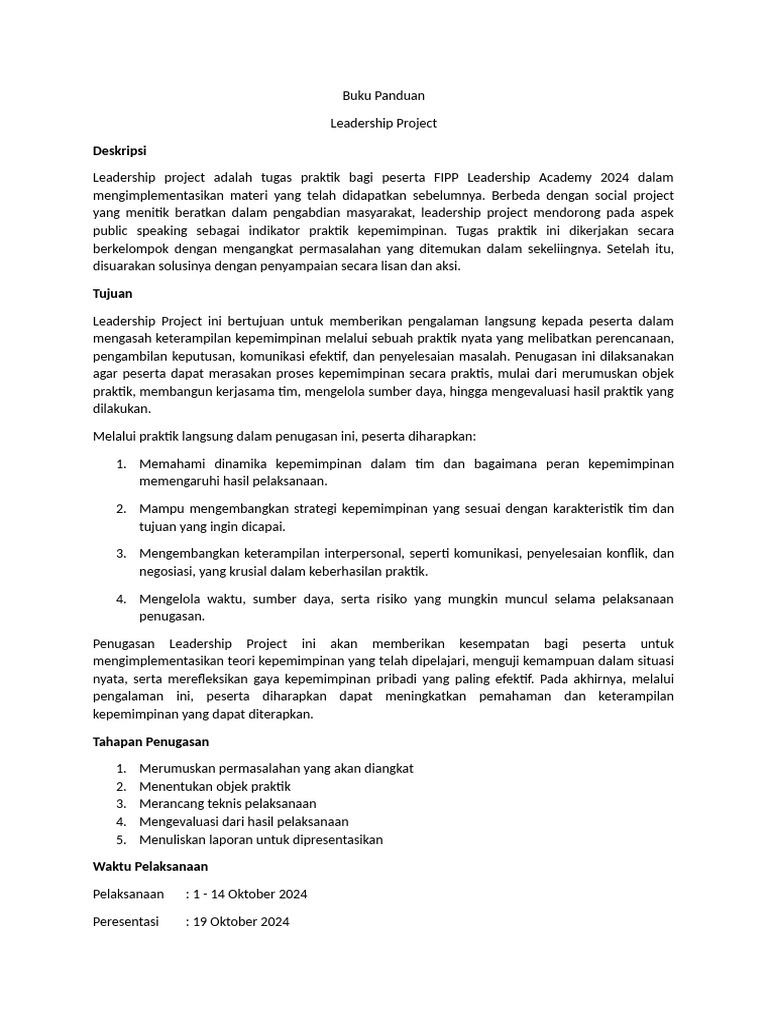 Panduan Leadership Project | PDF