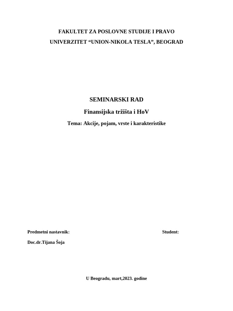 Finansijska Trzista I HoV | PDF