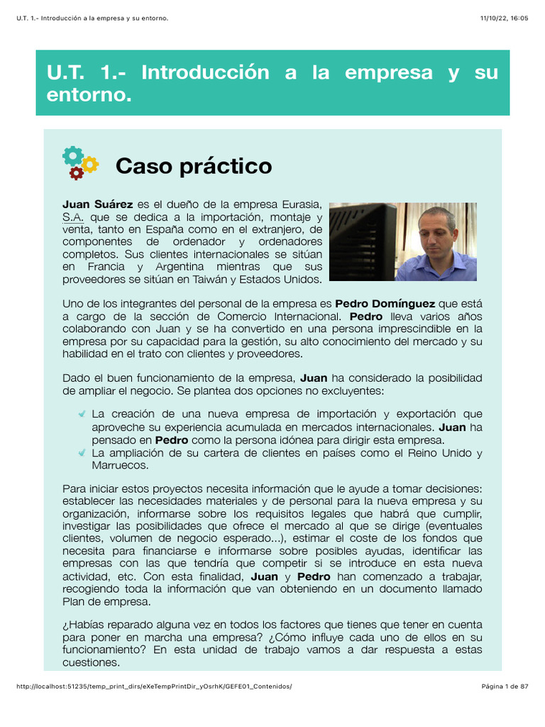 U.T. 1- Introducción a la empresa y su entorno. | PDF