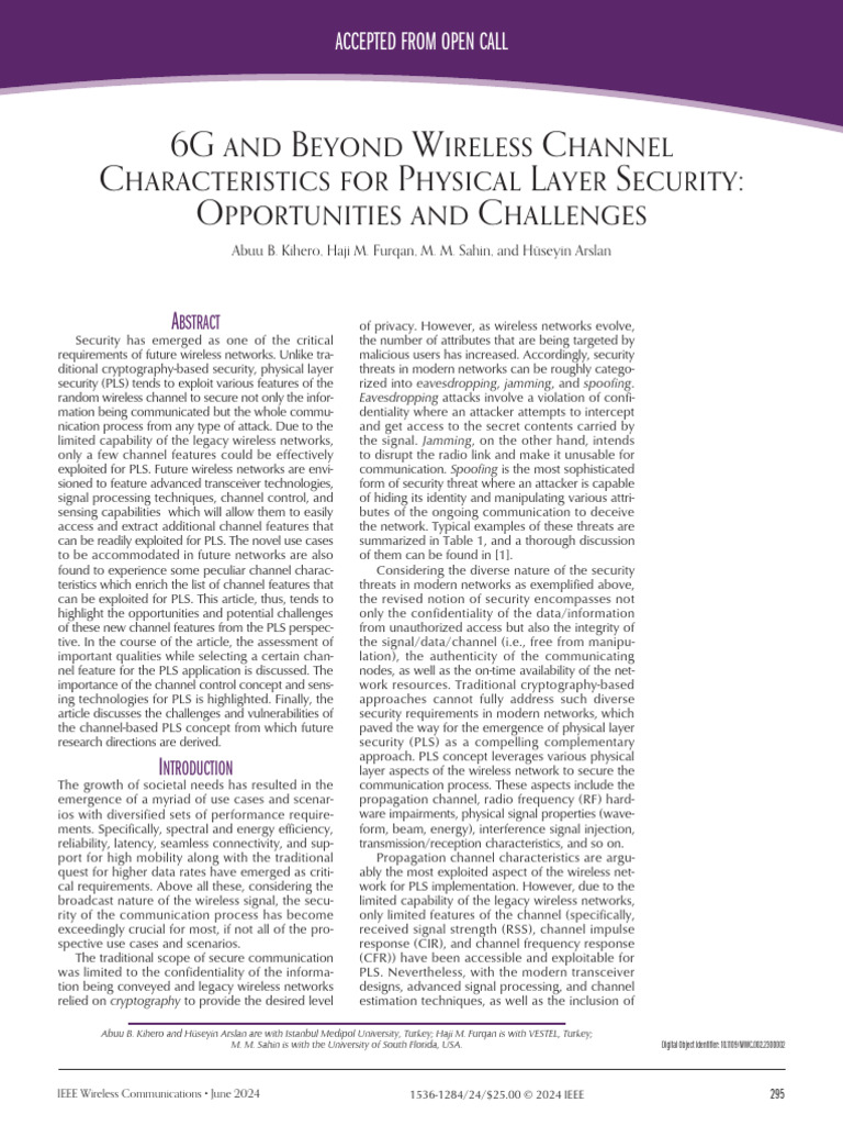 6G and Beyond Wireless Channel Characteristics For Physical Layer Security Opportunities and ...