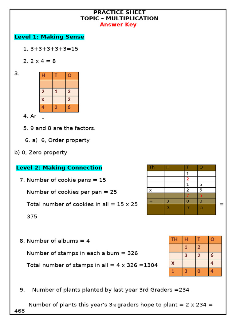 GRADE-3-ANSWER KEY - EXTRA PRACTICE - Multiplication | PDF