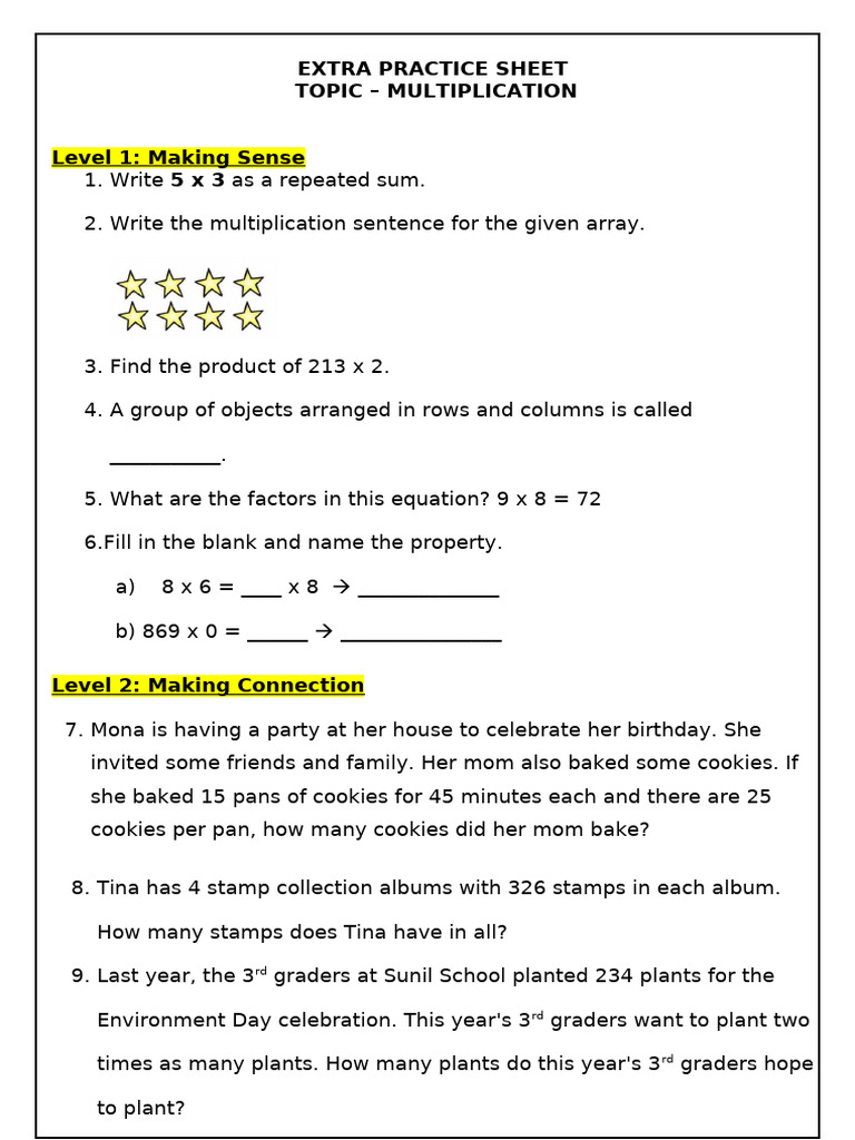 GRADE-3-EXTRA PRACTICE- Multiplication | PDF