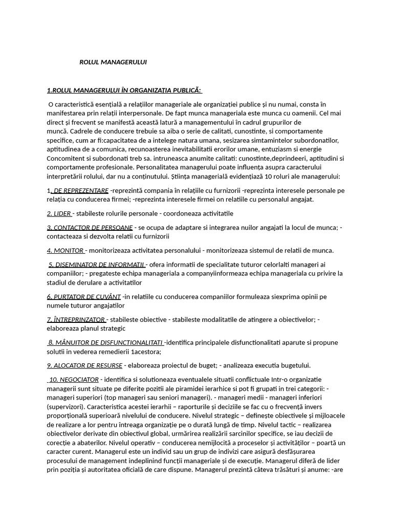 Rolul Managerului | PDF