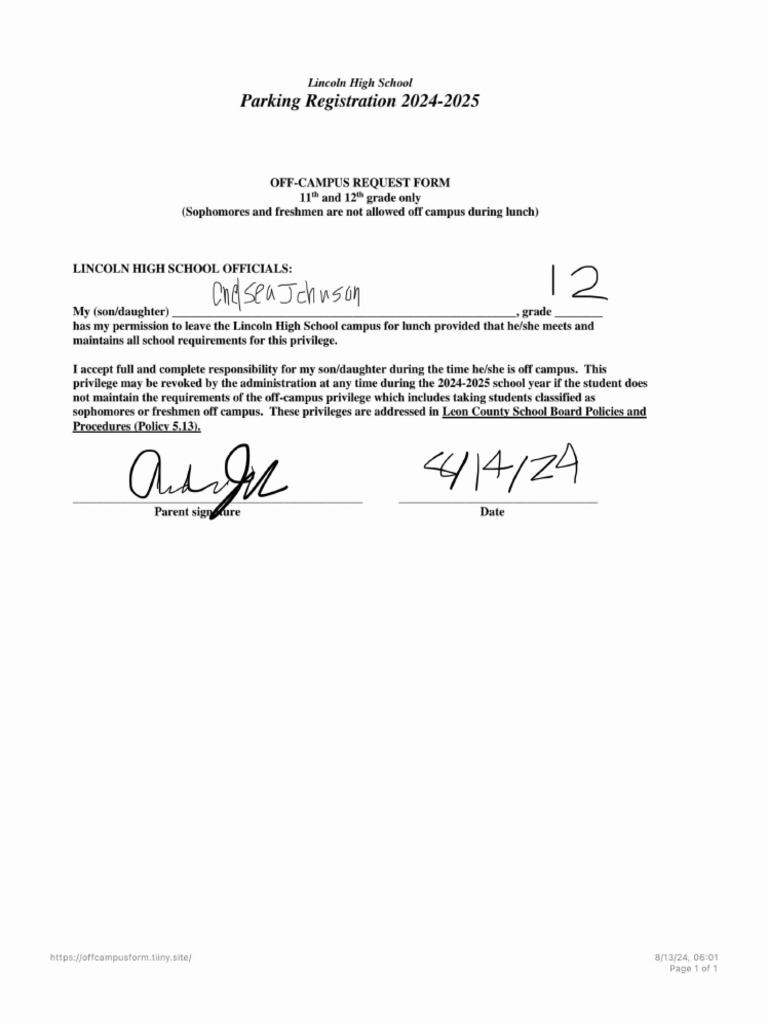 Signed Off Campus Request Form | PDF