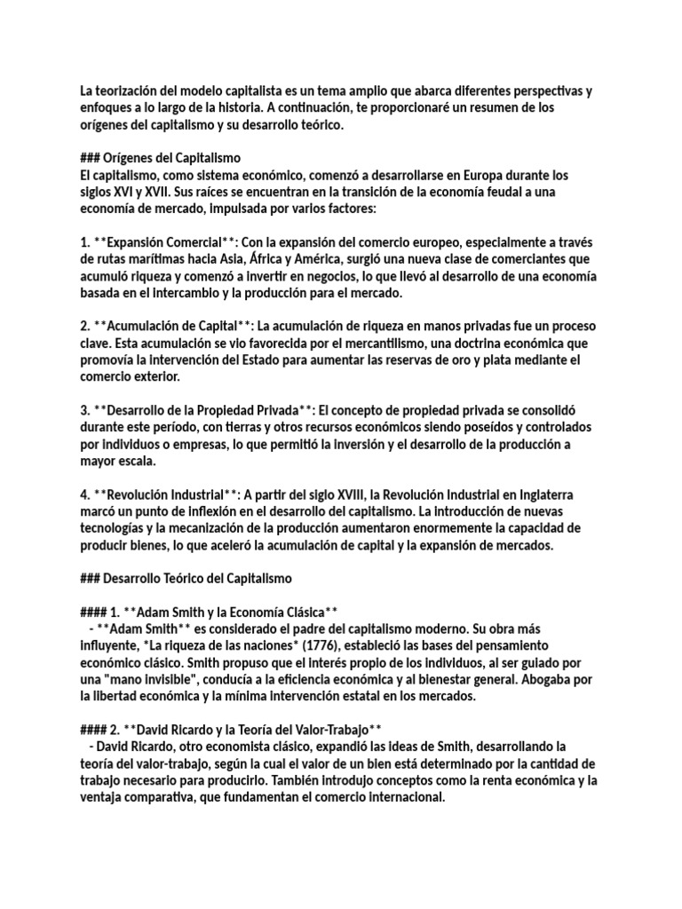 La Teorización Del Modelo Capitalista | PDF
