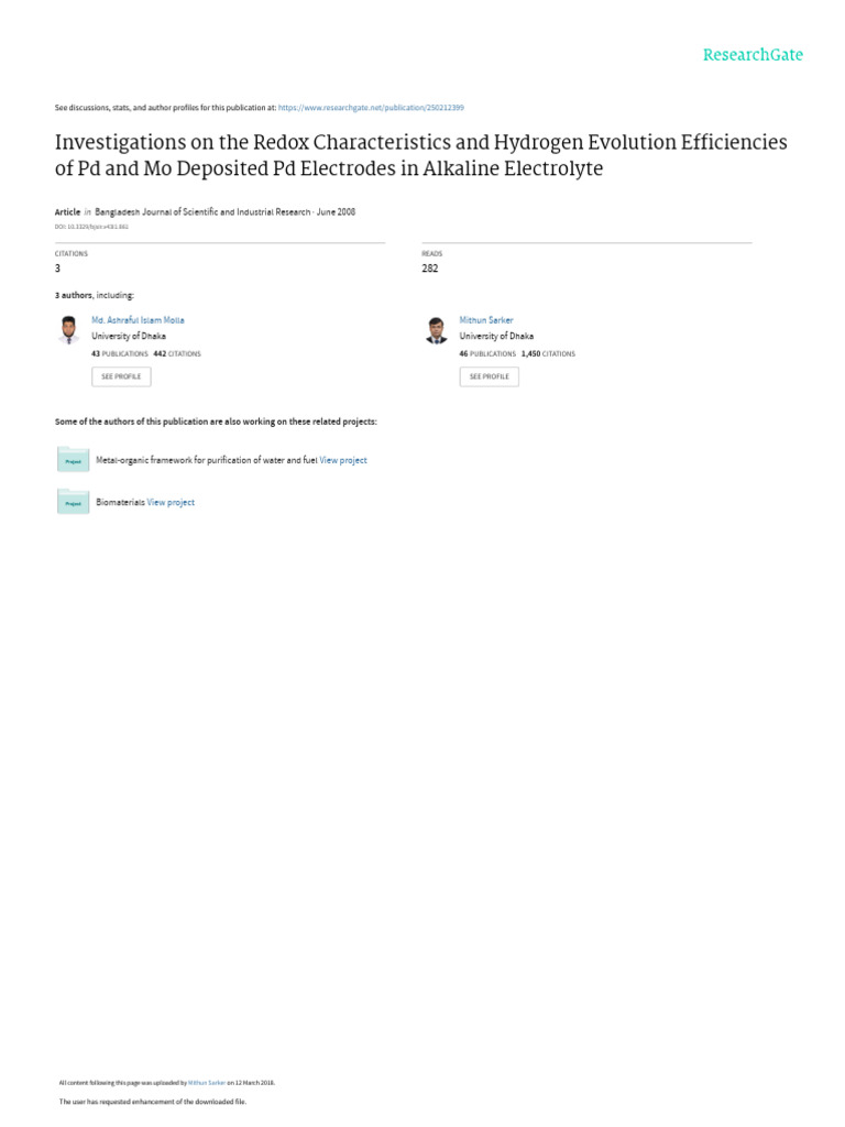 Investigations On The Redox Characteristics and Hydrogen Evolution Efficiencies of PD and Mo ...