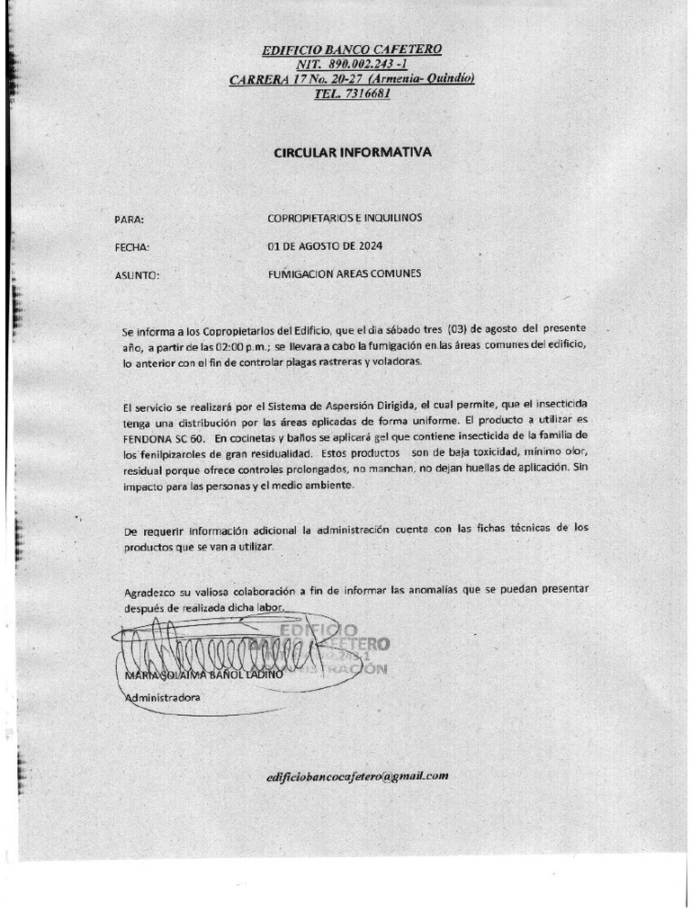 CIRCULAR INFORMATIVA - FUMIGACION AREAS COMUNESpdf | PDF