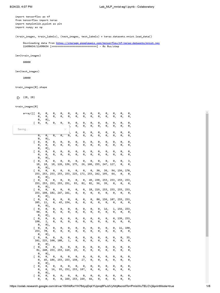 Lab MLP Mnist-eg1.Ipynb - Colaboratory | PDF