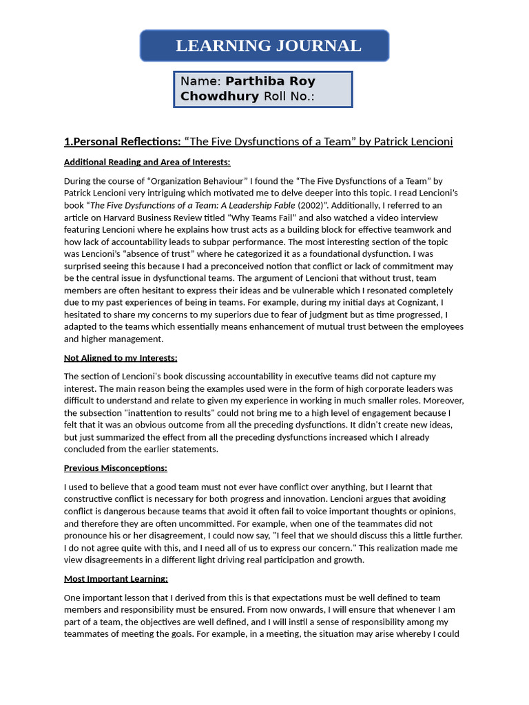 Parthiba Roy Chowdhury - Learning Journal | PDF